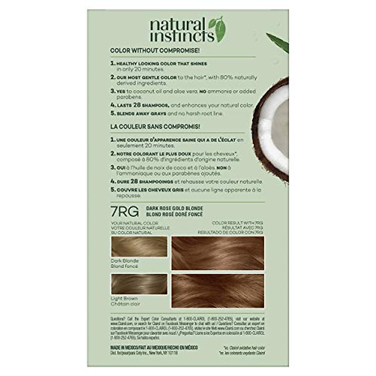 Clairol Natural Instincts Demi-Permanent Hair Dye, 7RG Dark Rose Gold Blonde Hair Color, Pack of 1