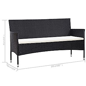 vidaXL 3-Seater Patio Sofa with Cushions Garden Outdoor Balcony Courtyard Seat with Pillows Pads Poolside Seatings Furniture Gray Poly Rattan