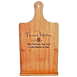 Nana Gift Cookbook Stand Recipe Holder - Custom Engraved Bamboo Cutting Board Foldable Chef Easel Metal Hinge Kickstand iPad Tablet Compatible Christmas Birthday Mother Day Kitchen Decor (7.25x13.5)