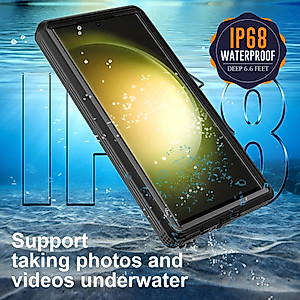 Ezanmull for Samsung Galaxy S23 Ultra Waterproof Case, with Built-in Screen Protector Dustproof Shockproof Full Body Underwater Protective Phone Case Cover for Samsung Galaxy S23 Ultra 5G 6.8"-Black