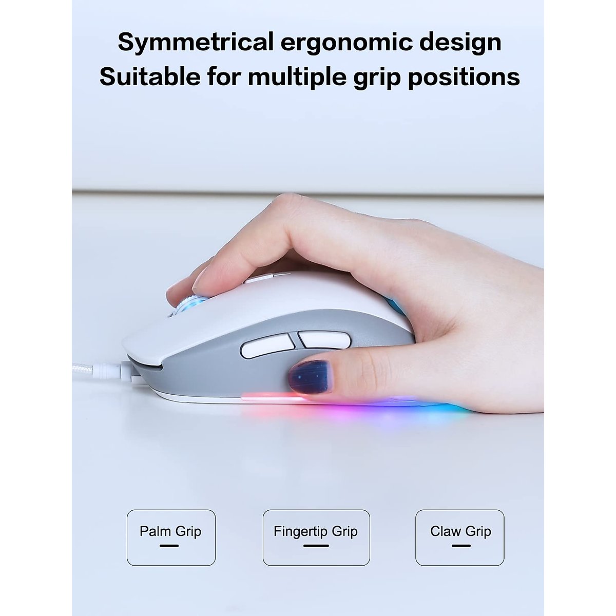 PHNIXGAM Cat Paw RGB Gaming Mouse, Silent Optical Computer Mice USB Wired with 6 Adjustable DPI Up to 7200, RGB Lighting, 6 Programmable Buttons for Windows/Vista/Linux (White)