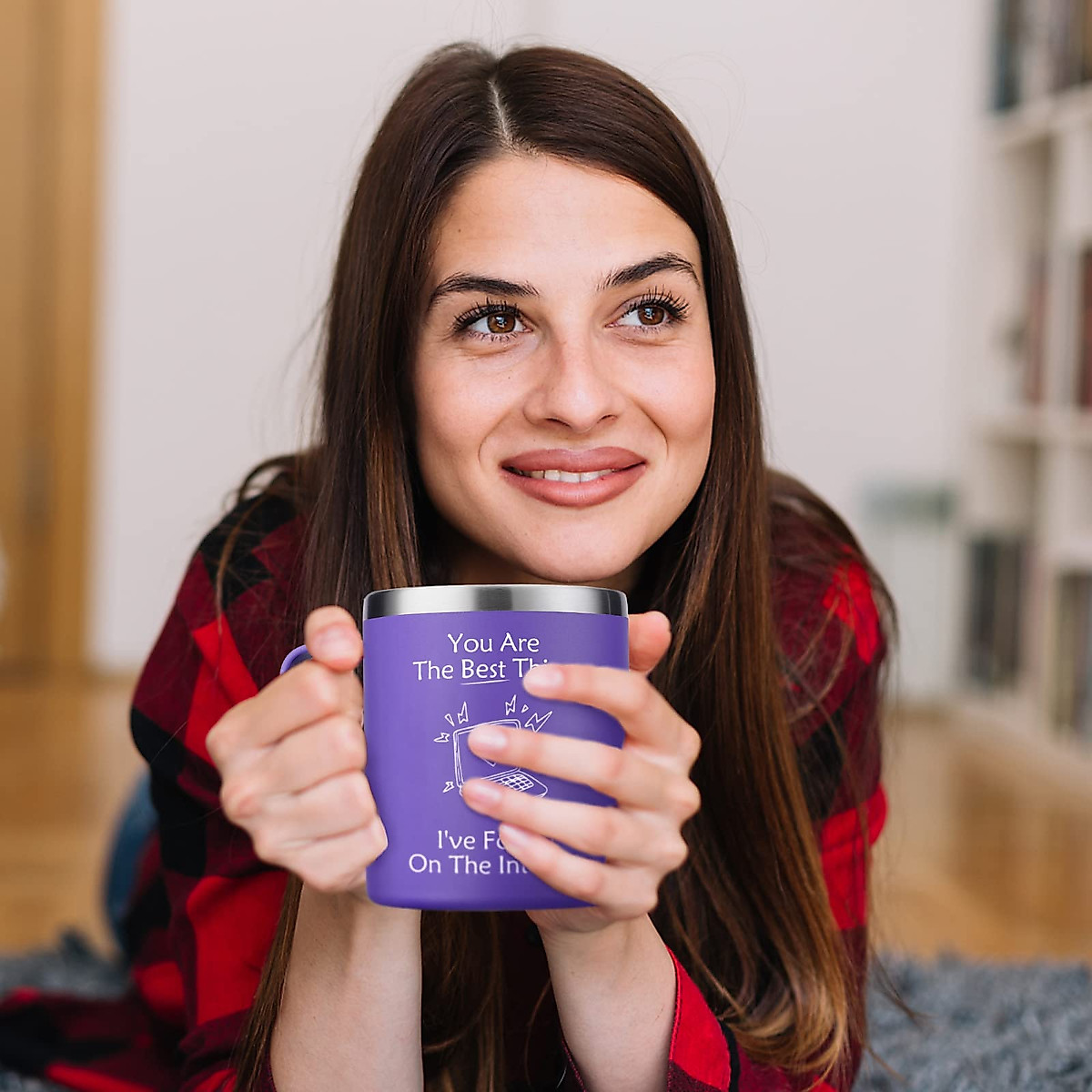 NOWWISH Valentines Day Gift for Her, Wife, Girlfriend - Best Thing I Found on the Internet 14oz Mug - Funny Presents for Anniversary, Birthday, Mothers Day, Christmas - Purple