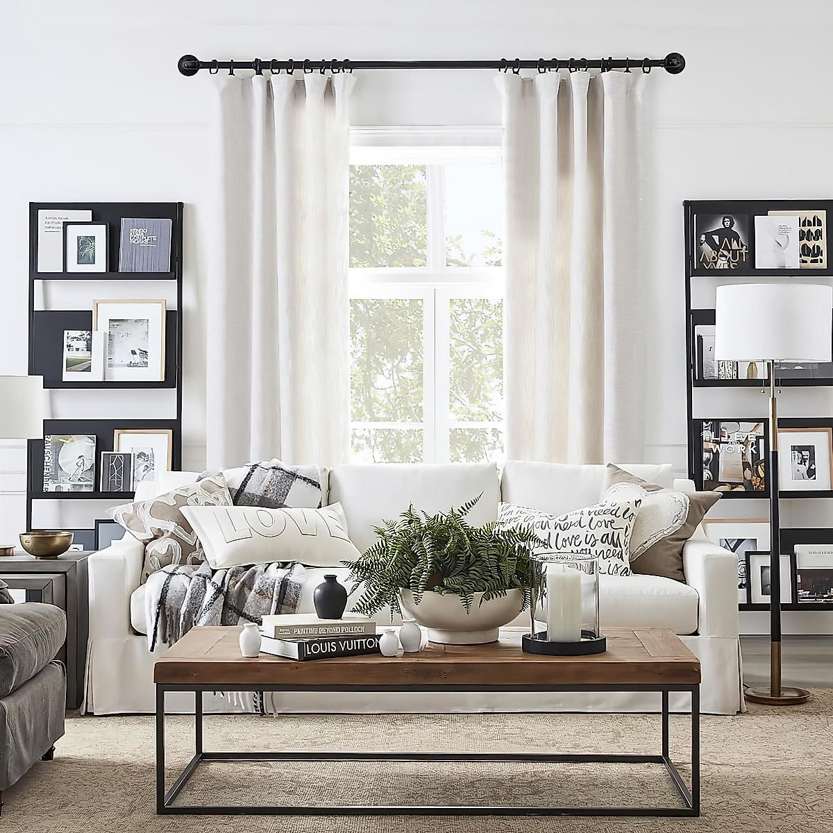 1 Inch Industrial Curtain Rod, Curtain Rods for Windows 66 to 120, Pipe Wrap Around Curtain Rod, Indoor/Outdoor Curtain Rod, Room Divider Curtain Rod, Blackout Curtain Rod 72-144 Inch: Black