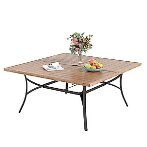 Sophia & William 60" Large Outdoor Patio Table for 8, Outdoor Square Metal Dining Table with 1.9" Adjustable Umbrella Hole, All Weather Wrought Iron Furniture Table for Garden Deck, Brown