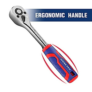 WORKPRO 3-Piece Ratchet Set, 1/4", 3/8", 1/2" Quick-Release Reversible 72-Tooth Drive Socket Wrench