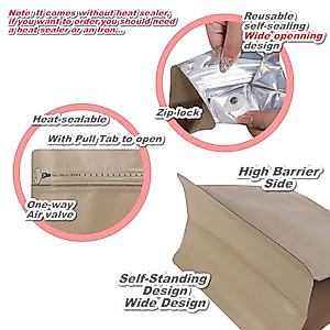 BAAGGNAA 150 Pack High Barrier Stand-Up Coffee Bean Bags with Vented Valve Matte Metallic Ziplock Heat-Sealable & Resealable Solid Color Pouches (Square,5.3 * 5.5 inch,1/4 lb,Light Brown)