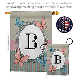 Breeze Decor B Initial Garden Flag Set Wall Hanger Monogram Friends Bugs & Frogs Butterfly Ladybugs Dragonfly Bee Springtime Insect Natural Wildlife House Yard Gift Double-Sided, Made in USA