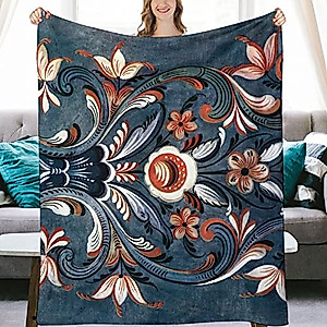 Norwegian Rosemaling Folk Style, Fleece Blanket Ultra-Soft Cozy Plush Blanket Throw Blankets Couch Chair Living Room Air Conditioning Cool Blankets, 50"*60"