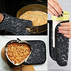 ZZXXB Chemistry Science Oven Mitts and Pot Holders Set of 2 Heat Resistant Non-Slip Kitchen Gloves for Cooking Baking Barbecue Grilling