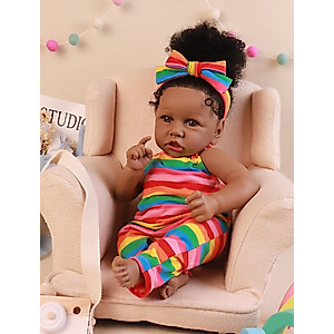 HOOMAI Lifelike Reborn Baby Dolls with Soft Body African American Realistic Girl Doll 22.8 Inch Best Birthday Gift Set