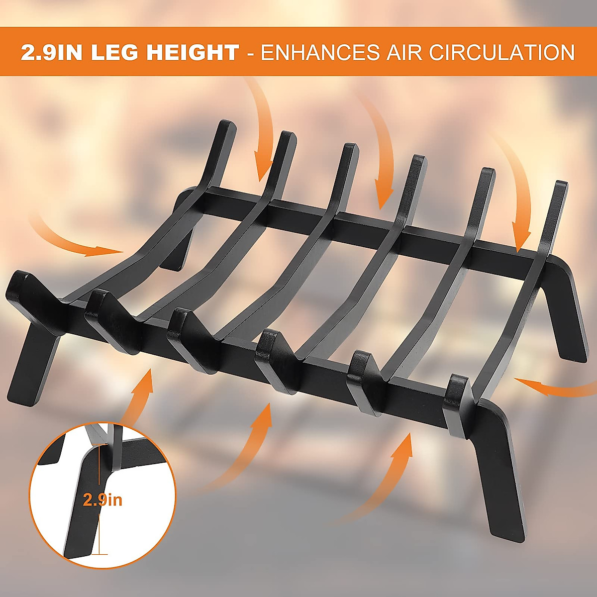 Fireplace Grate 14in Heavy Duty, Fireplace Wood holder for Inside Fireplace, Fireplace Log Holder, Small Fire Grate, Fireplace Accessories, Chimney Hearth Indoor, 5 Bars Fire Pit Grate for Outdoor