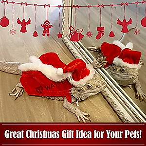 Christmas Bearded Dragon Costume Reptile Santa Hat Scarf Ferret Xmas Hat Reptile Straw Hat with Antlers Adjustable Elastic Chin Strap (Costume + Sling)