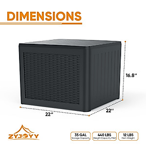 ZYJOYY 35 Gallon Resin Deck Box for Patio Furniture, Outdoor Weterproof Storage Side Table Box, Small Durable Outside Patio Table with Storage for Tools, Cushions, Towels, and Accessories, Grey