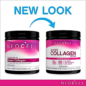 NeoCell Super Collagen Powder, 10g Collagen Peptides per Serving, Gluten Free, Keto Friendly, Non-GMO, Grass Fed, Paleo Friendly, Healthy Hair, Skin, Nails & Joints, Unflavored, 7 Oz
