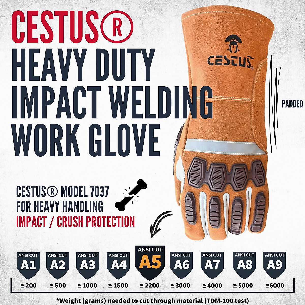Cestus Weldtech Pro, Premium Heavy Duty Welding Gloves, MIG/TIG Welding Gloves, Cut Resistant, Gauntlet Cuff, EN388 3X43EP (Large)