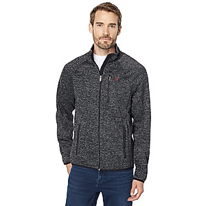 U.S. Polo Assn. Space Dye Zip Front Sweater Fleece Black Heather SM