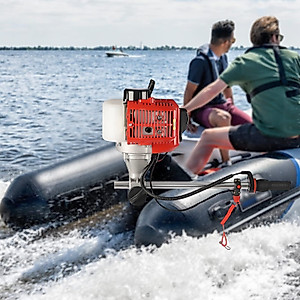 Outboard Motor Boat Engine 2 Stroke 2.3 HP, 52CC 1.7KW Marine Boat Motor w/Air Cooling System and Manual Pull Start for Inflatable Fishing Boats Yachts Water Sport Tools