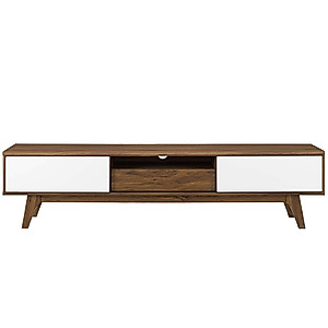 Modway Envision 70" Mid-Century Modern Low Profile Entertainment TV Stand in Walnut White