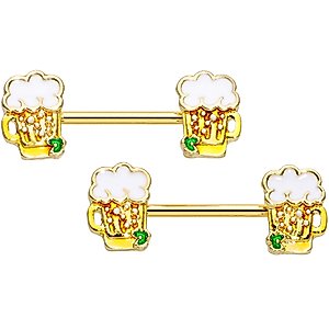 Body Candy 14G Womens Nipplerings Piercing Plated Stainless Steel 2Pc Frost Mug of Beer Nipple Ring Set 9/16"