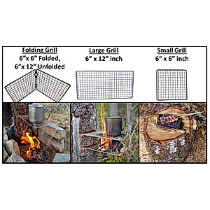 Branded Boards Portable Bushcraft Stainless BBQ Small Cooking Grill Grate & Burlap Hemp Drawstring Bag, Camping, Campfires Backpacking, Hunting & Fishing. (Small Grill & Bag ONLY)