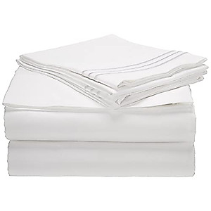 CELINE LINEN 1800 Series Egyptian Quality Super Soft Wrinkle Resistant & Fade Resistant Beautiful Design on Pillowcases 4-Piece Sheet Set, Deep Pocket Up to 16inch, Full White