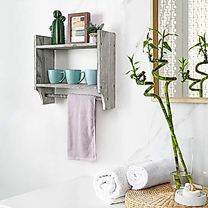 LIANTRAL Bathroom Towel Rack, 2-Tier Rustic Bathroom Shelves with Towel Rack for Bathroom Towel Storage, Over The Toilet Storage