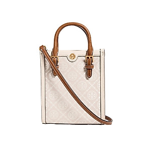 Tory Burch Women's Mini T Monogram Tote, Ivory, Off White, One Size