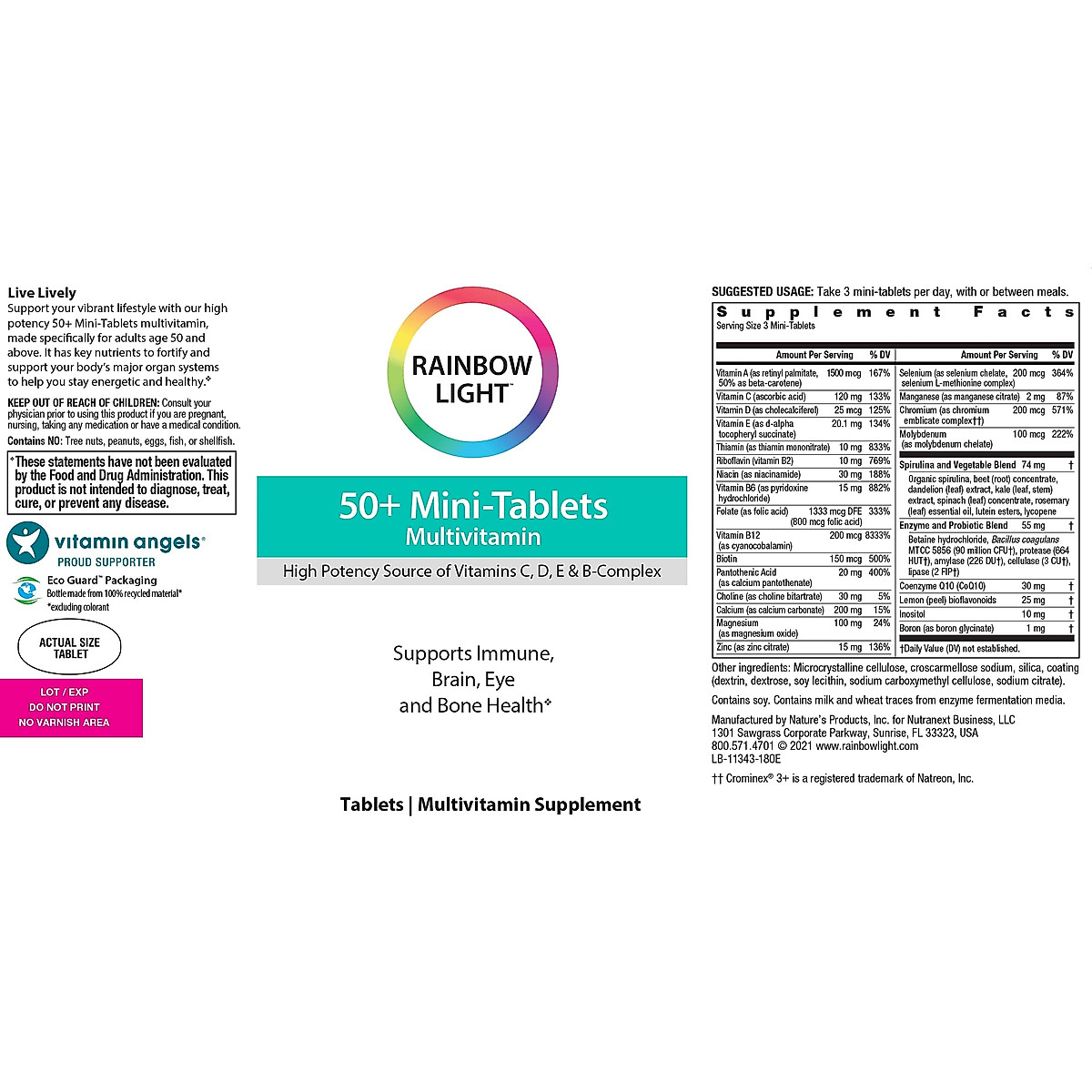 Rainbow Light 50+ Mini-Tablet Multivitamin, 90 Mini-Tablets