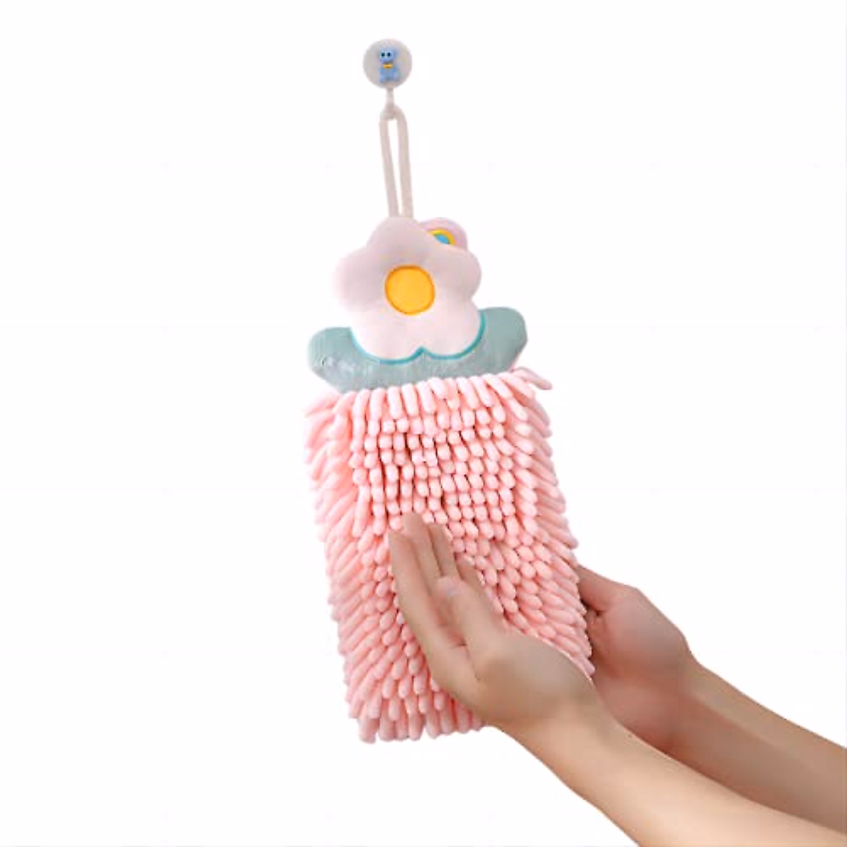 ALUKAP Chenille Flower Hand Towel, Fuzzy Ball Hand Towel, Kitchen Bathroom Hand Towels, Hanging Hands Towels Ball Soft Touch Fast Drying, 1 Pack Thickened Towel Pink