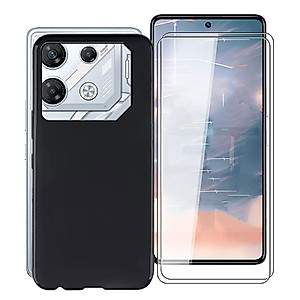KJYFOANI for Infinix GT 10 Pro Case, with [ 2 x Tempered Glass Protective Film], Black Soft Silicone Protection Sleeves Shockproof Bumper Case for Infinix GT 10 Pro (6.67") - Black
