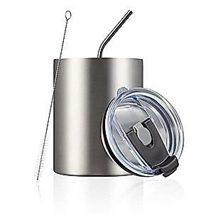 MEWAY 12oz/8Pack Coffee Mug With Lid, Insulated Stainless Steel Reusable Coffee Cup, Double Wall Durable Coffee Mug, Powder Coate，For Coffee, Beer, Home, Office(Silver,8 Pack)