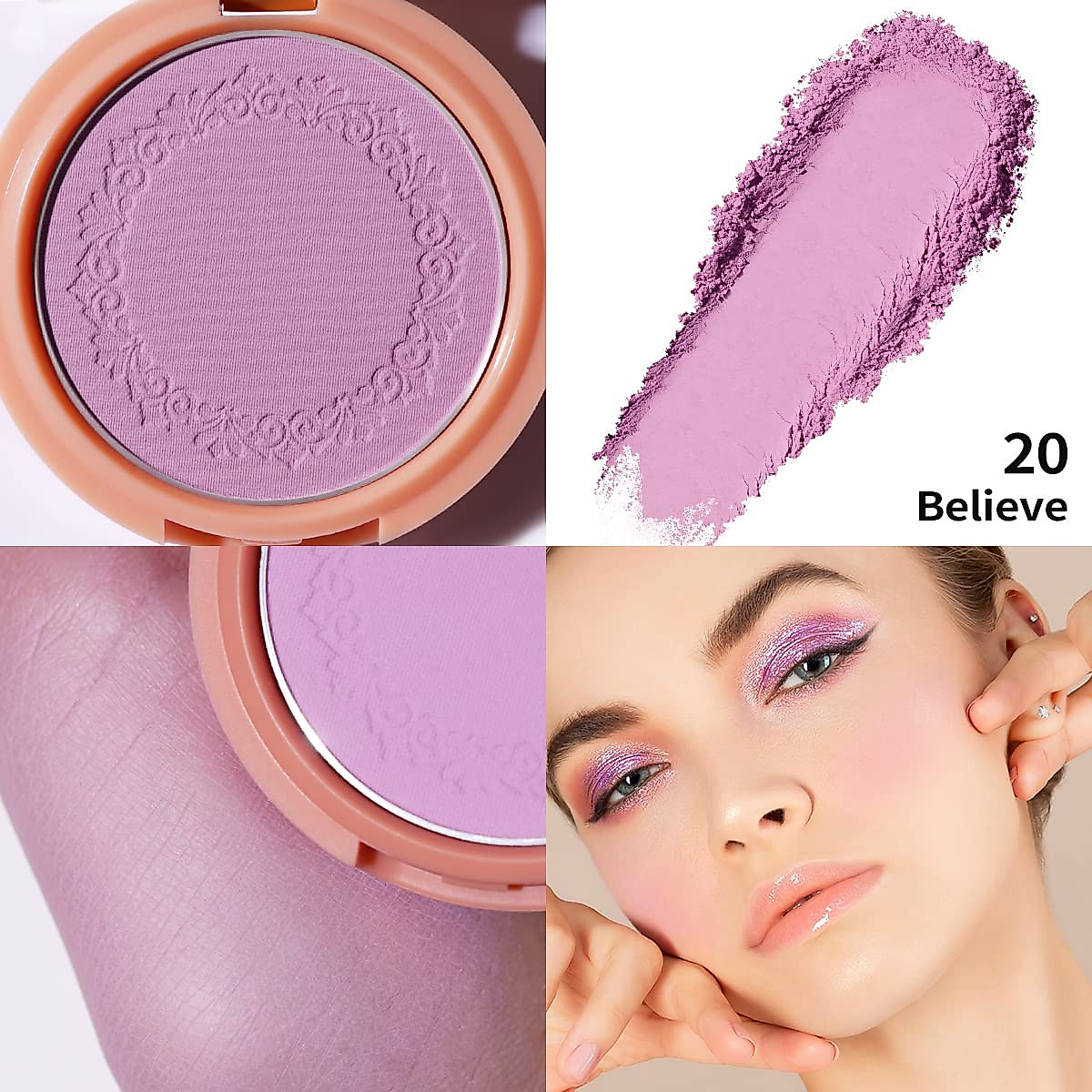 Oulac Purple Blush for Cheeks Blush Makeup| Highly Pigmented Cream Blush| Natural Matte Glow| Shape & Highlight Face| Cruelty-Free Blush with Rose Oil| N20 Believe 4.8g