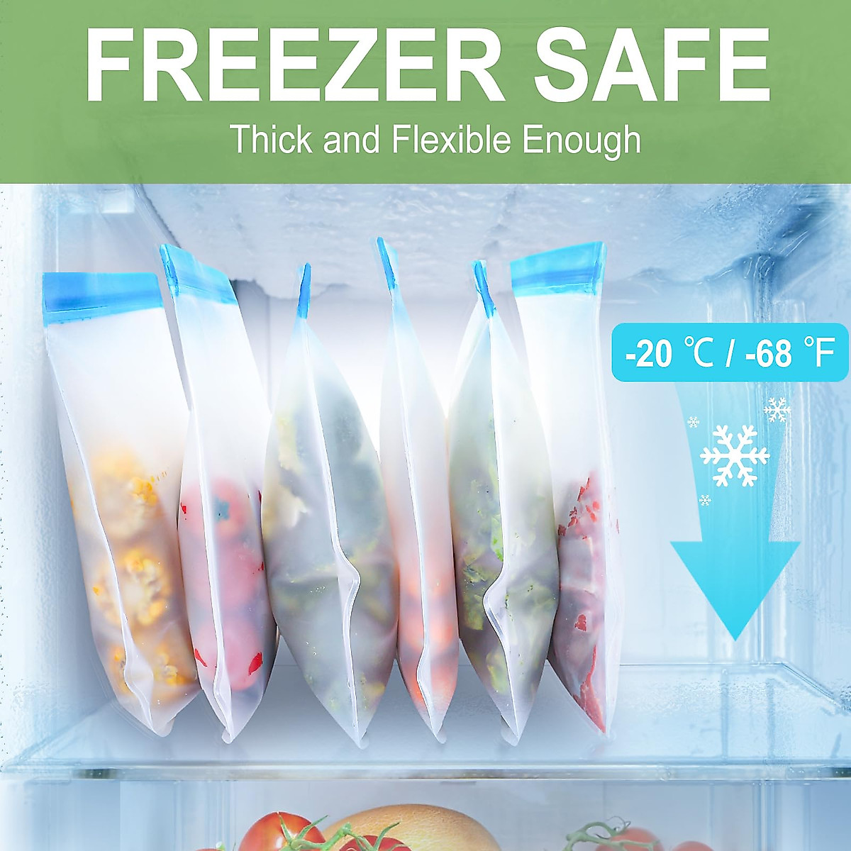 12 Pack -11"x10'' Reusable Gallon Bags BPA Free Freezer Bags, Leakproof Safe Food Storage Bags for Veggies,Marinate Meats,Snacks,Sandwiches from Kitchen to Travel and Home Organization