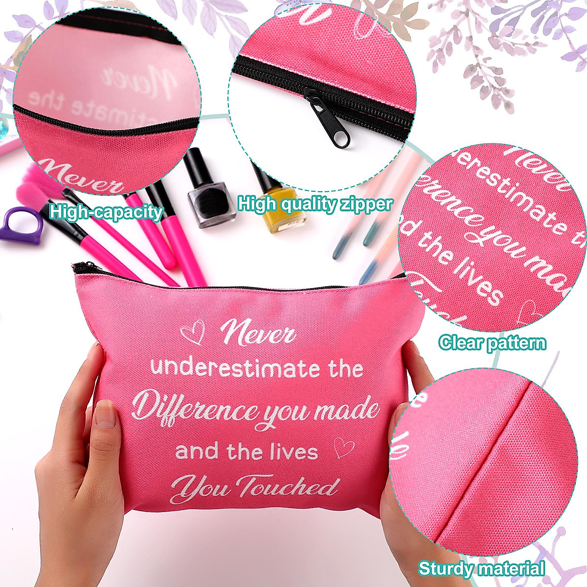 Suttmin 18 Pcs Employee Appreciation Stainless Steel Tumbler 20 oz with Makeup Cosmetic Bags Keychains Thank You Gifts Sets Bulk for Teachers Inspirational Gifts for Coworkers(Colorful, Simple)