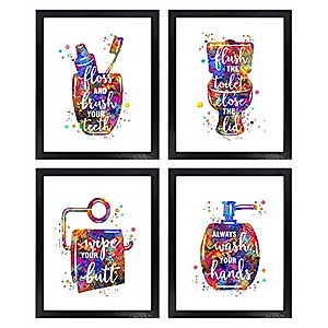 Dignovel Studios Unframed (Set of 4) 8X10 Funny Bathroom Signs Bathroom Rules Watercolor Wall Art Prints dnc21