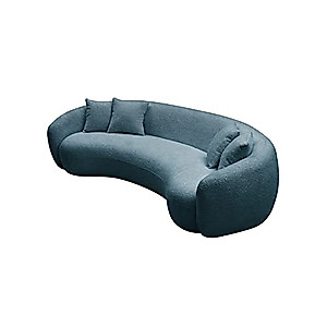 102" Teddy Fleece Boucle Cloud Sofa Modern Half Moon Comfy Sectional Leisure Couch, Beautiful Freestanding Curved Sofa&Couch for Living Room, Professionally Upholstery Perfect Shape, Blue 5 Seats