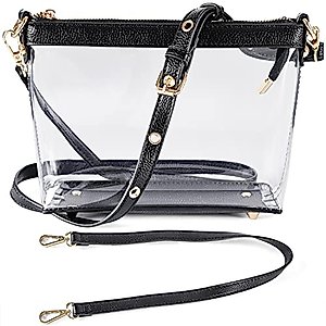 Y&R Direct 3-IN-1 Clear Zipper Crossbody Bag Transparent Purse Clutch with Leather Trim Women Gift Cute for Stadium Festivals Concert