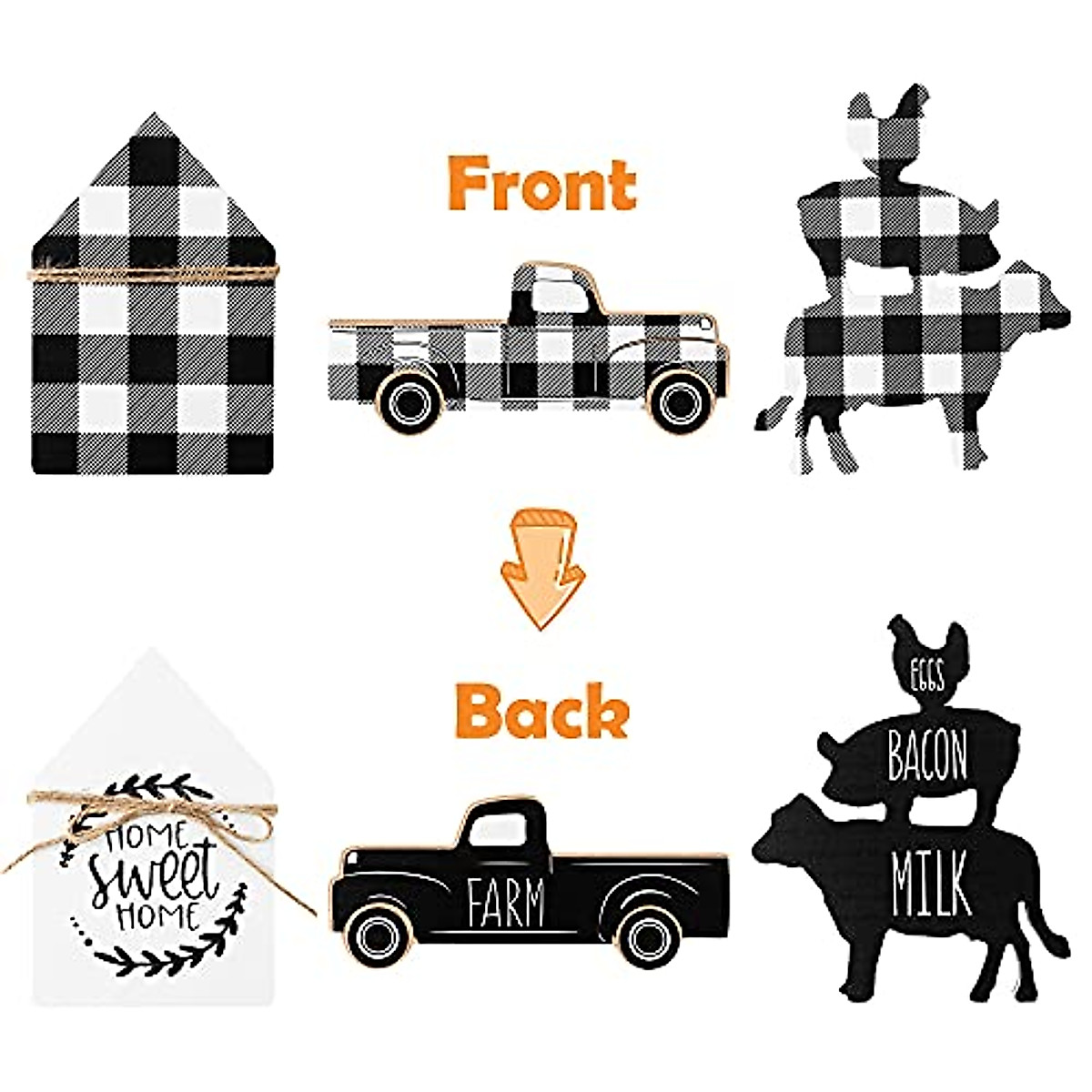 R HORSE 3Pcs Wooden Farmhouse Buffalo Plaid Tiered Tray Decoration Black& White Plaid Rustic Farmhouse Tray Sign Double Printed Farmhouse Shelf Buffalo Plaid Decor for Christmas New Year Photo Prop