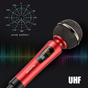 Alvoxcon Wireless Microphone System, Rechargeable UHF Dynamic Handheld mics for Phone, DSLR Camera, Karaoke, PA Speaker, DJ, Video Vocal Recording, Singing, YouTube, Podcast, Vlog, Church, Interview
