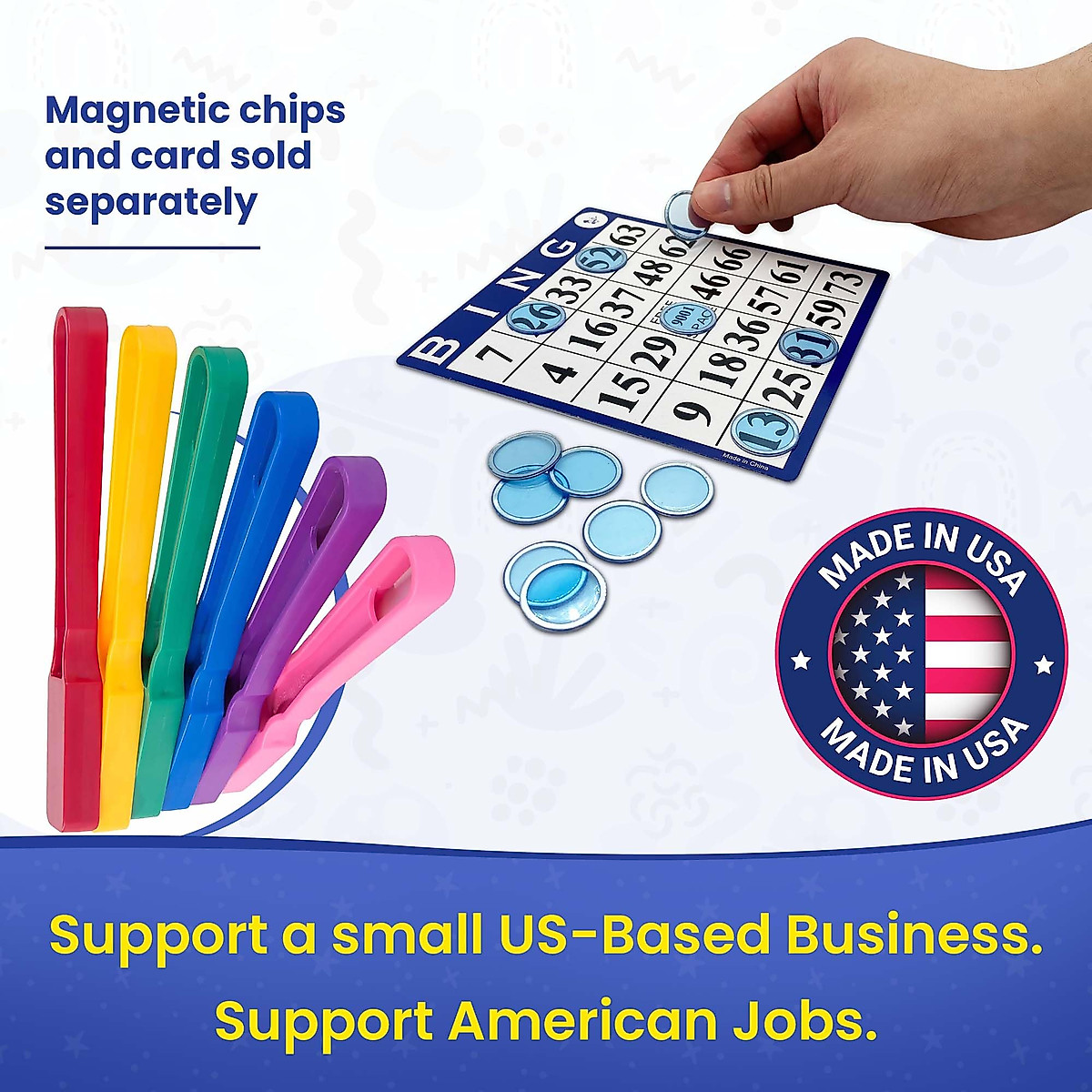 MR CHIPS Made in USA Magnetic Bingo Wand Set – 6 Pack Magnetic Wands - Ideal for Bingo, Science Experiments, Homeschool Accessories, Fridge Décor & Sewing Supplies