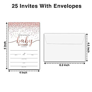 Baby Shower Invitation Kit, Diaper Raffle Games, Books For Baby, Pink Rose Gold Baby Gender Reveal Fill In Invites Cards, Each Design 25 Cards & 25 Envelopes （A Total of 100 set） - BABYSET-003