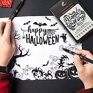 GETHPEN Calligraphy Pens,Hand Lettering Pens, Calligraphy Brush Pen set for Beginners Writing, Sketching, Scrapbooking, Journaling, Soft and Fine Tip, Black Ink Drawing Pen Set, 8 Size