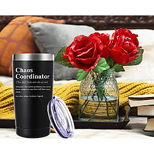 Merfefe Chaos Coordinator 20 oz Tumbler Gifts.Boss Lady Teacher Thank You Appreciation Gifts for Men Women.Unique Gift for Boss Coworker Manager Nurse.Office Christmas Birthday Gifts.(Black)