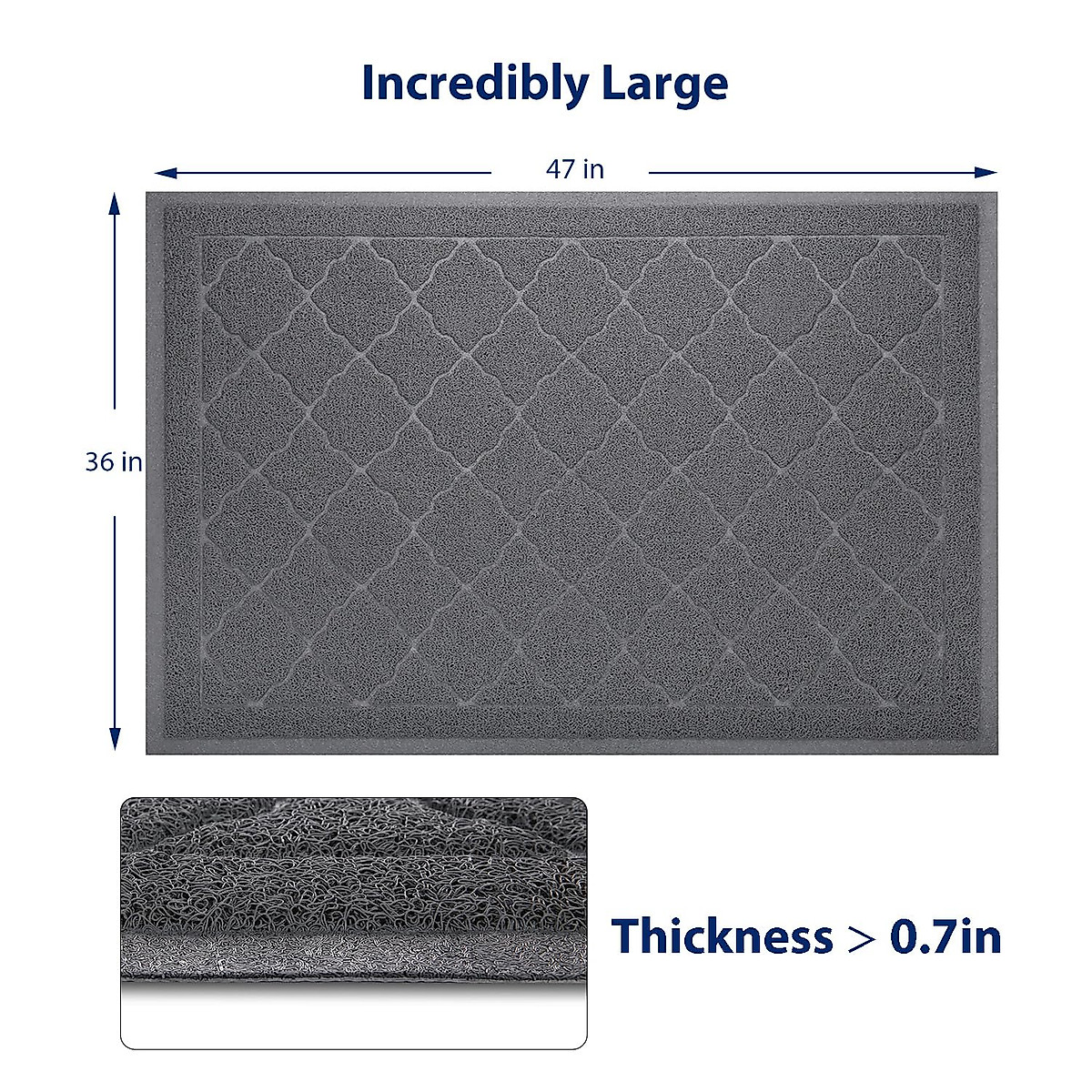 WePet Cat Litter Box Mat, Kitty Premium PVC Pad, Durable Trapping Rug, Phthalate Free, Urine-Resistant, Scatter Control, XXL 47 x 36 Inch, Grey