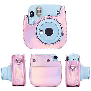 Phetium Instant mini 12 Camera Protective Case Compatible with Instax Mini 12 11,PU Leather Bag with Pocket and Adjustable Shoulder Strap (Magic Pink)
