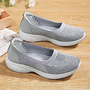 Davinteen Women's Slip On Walking Shoes Loafers - Breathable Mesh Lightweight Comfortable Sneakers (8022-Grey-42)