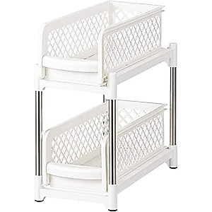 LIFOND Under Sink Storage Under Sink Organizer Storage, 2 Tier Sliding Cabinet Basket Pull Out Organizer Drawer, Kitchen Organization Cabinet Storage Rack, for Bathroom Countertop White, White