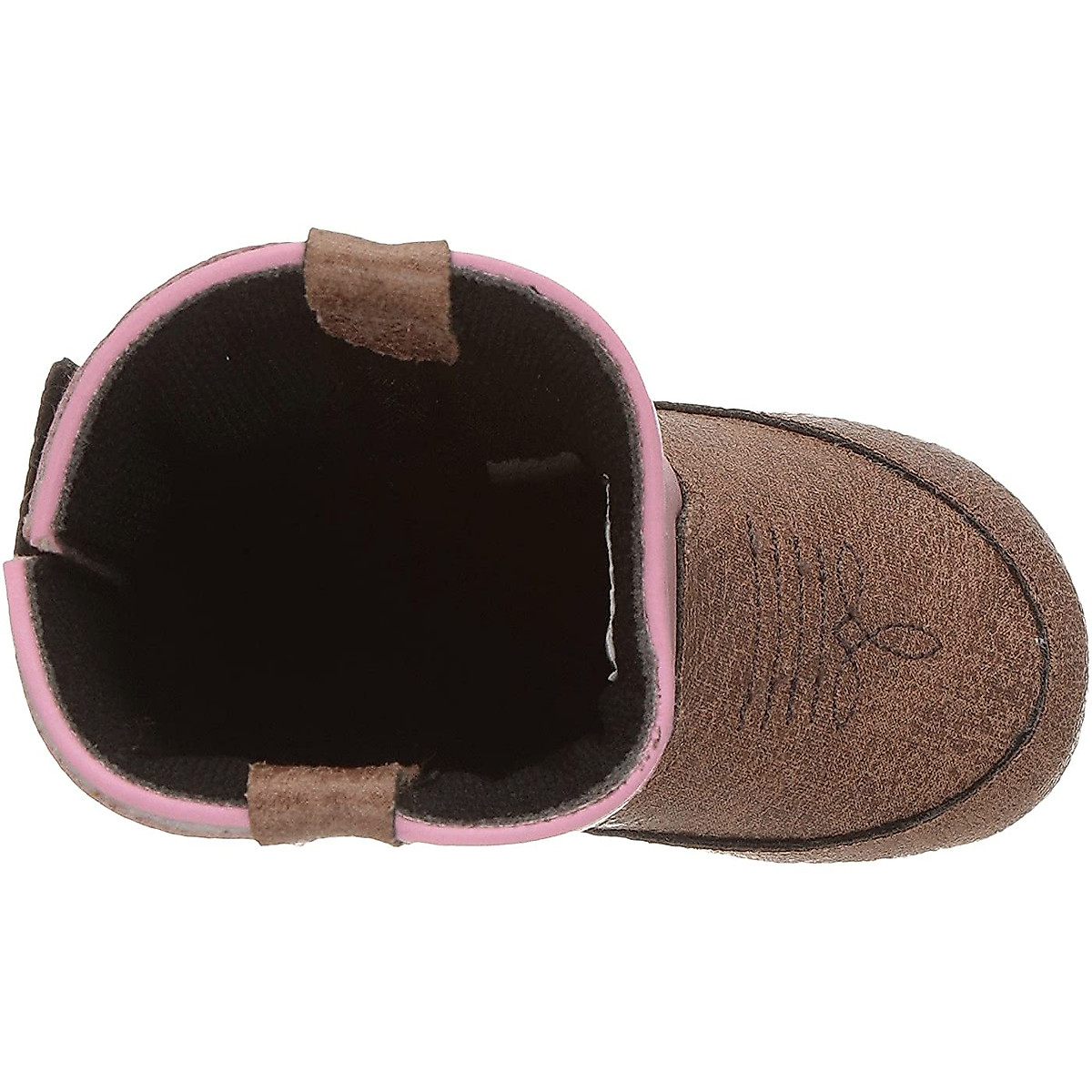 Old West Kids Boots Baby Poppets Leather Boots with Velcro Closure, Tan Vintage Foot/Pink Shaft, 3 US Unisex Infant