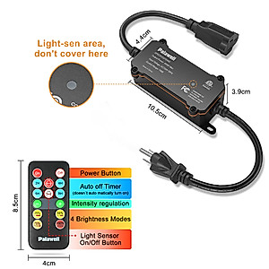 Outdoor Dimmer for String Lights, 600W Outdoor Dimmer Switch, 100FT Remote Control Light Dimmer, Dusk to Dawn Dimmer Plug for Dimmable Outdoor String Lights, Lamps and Patio Lights, Timer, Waterproof