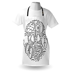 Ambesonne Anatomy Apron, Internal and External Organs of Human Donation Monochromatic Illustration, Unisex Kitchen Bib with Adjustable Neck for Cooking Gardening, Adult Size, White and Dark Grey